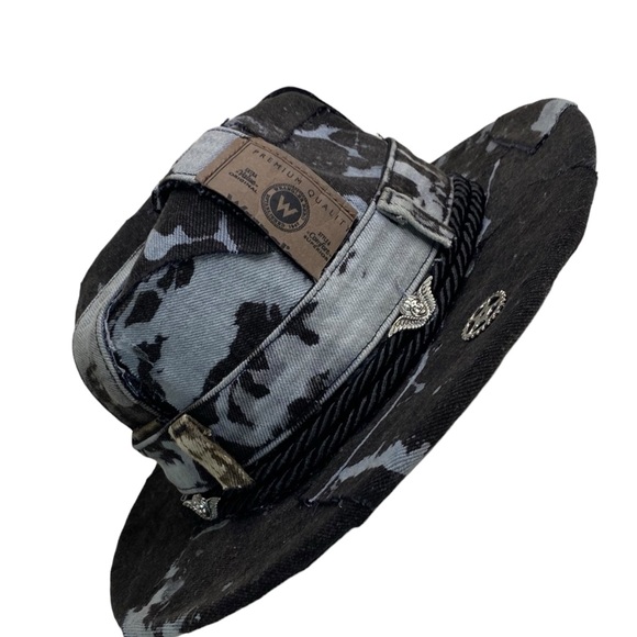 Accessories | Customize Patchwork Handmade Backgrey Denim Fedora Hat ...